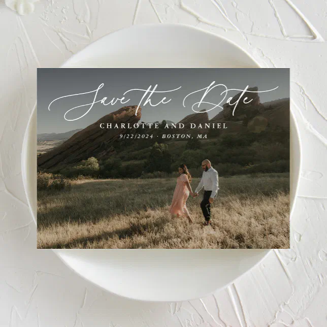 Graceful Modern Calligraphy Full Photo Save The Date | Zazzle