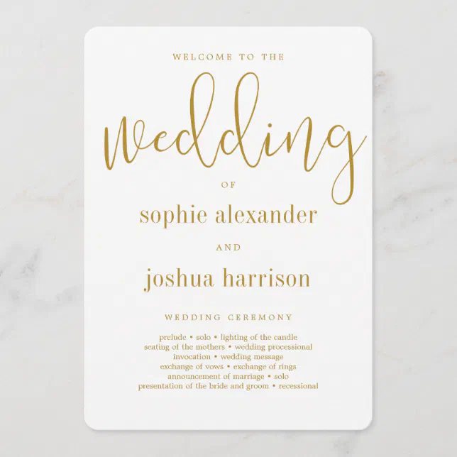Graceful Script Wedding Ceremony Program Gold | Zazzle