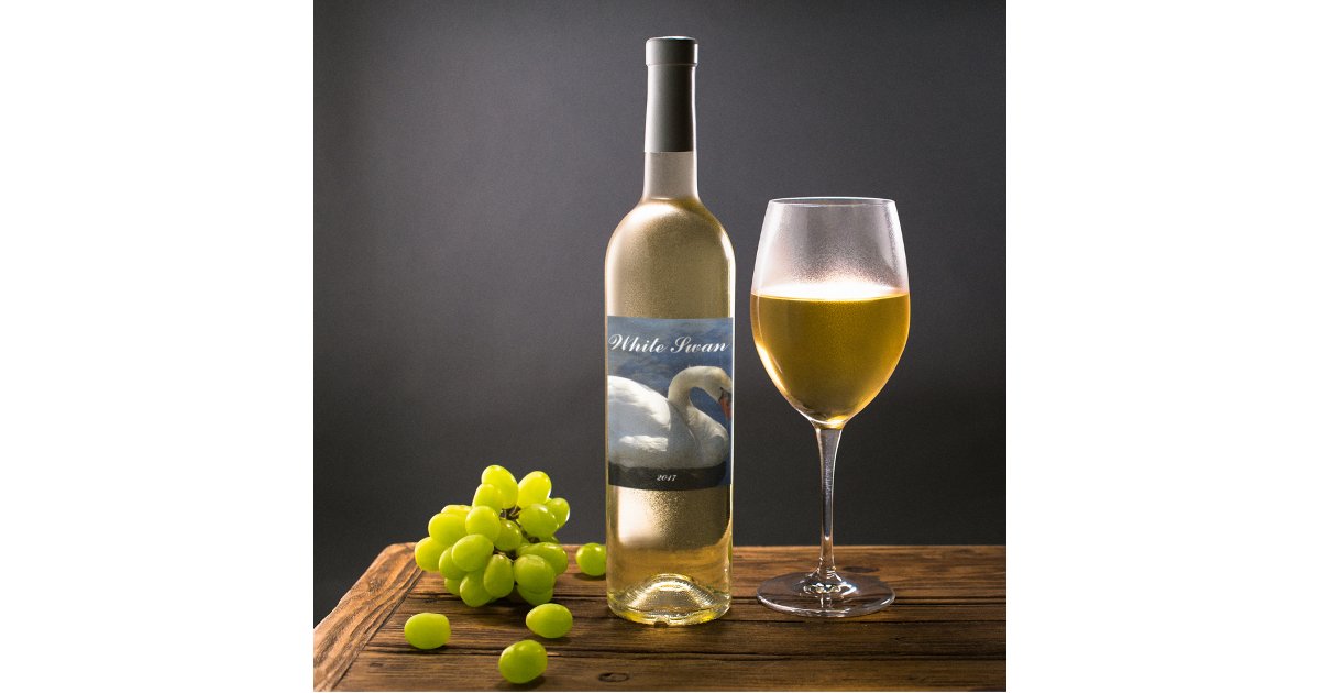 Graceful White Swan Photo Personalized Wine Label | Zazzle