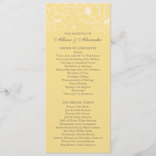 Graceful Yellow Poppy Floral Wedding Program | Zazzle