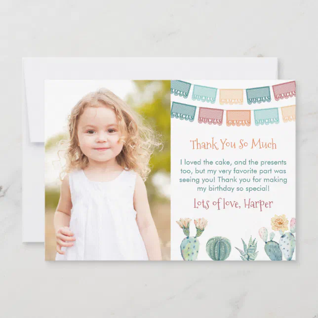 Gracias Mexican Fiesta Fall Birthday Party Picture Thank You Card | Zazzle