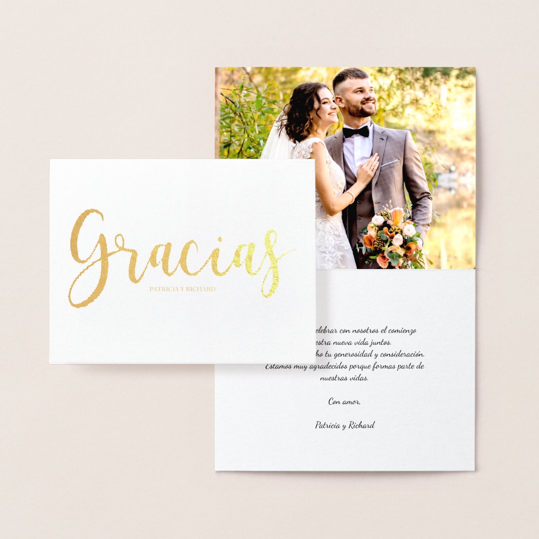 Gracias Photo Elegant Wedding Spanish Thank You Foil Card | Zazzle