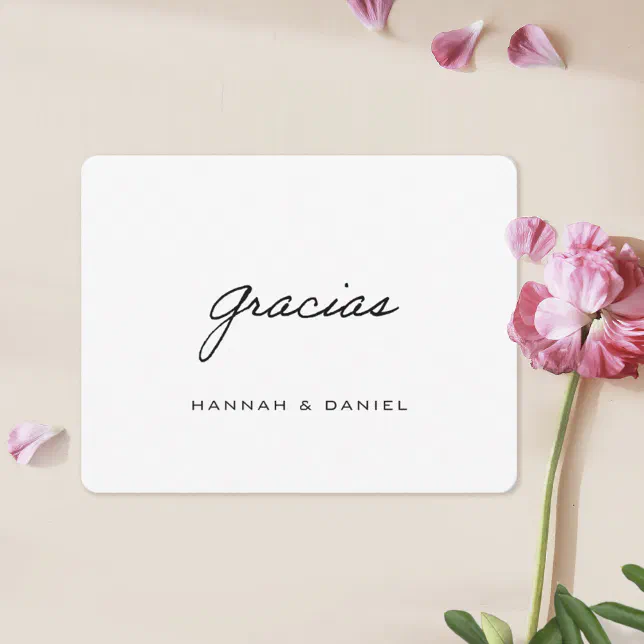Gracias Spanish Simple Black Script Wedding Thank You Card | Zazzle