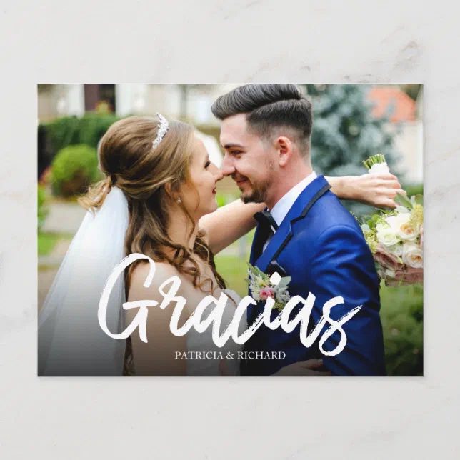 Gracias Stylish Script Wedding Thank You Photo Postcard | Zazzle