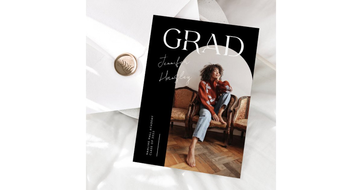 GRAD Black Arch Graduation Announcement | Zazzle