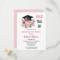Grad Cap and Pink Floral She Did It Grad Party Invitation Postcard | Zazzle