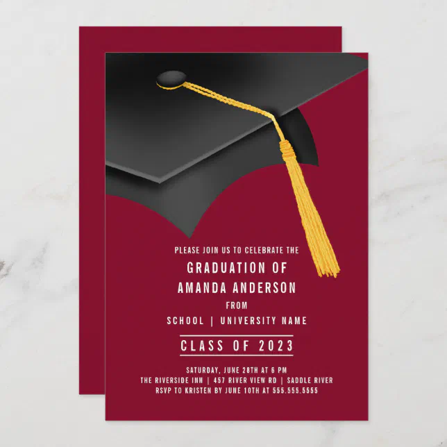 Grad Cap Burgundy Graduation Party Invitation | Zazzle