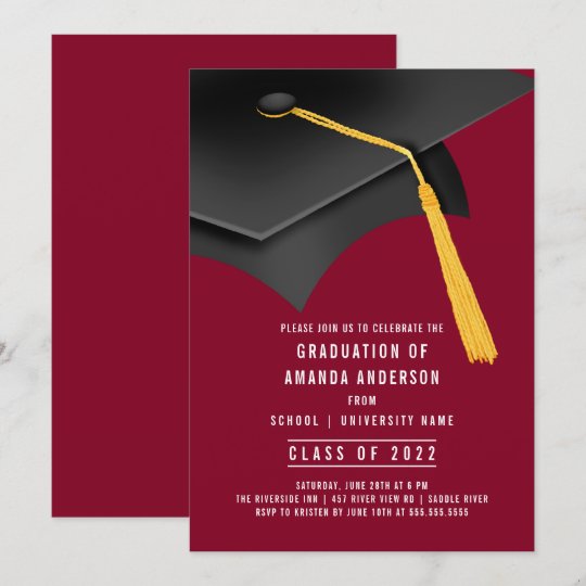 Grad Cap Burgundy Graduation Party Invitation | Zazzle.com