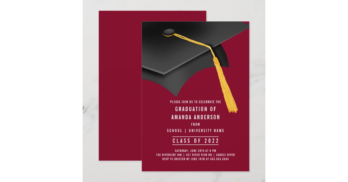 Grad Cap Burgundy Graduation Party Invitation | Zazzle.com