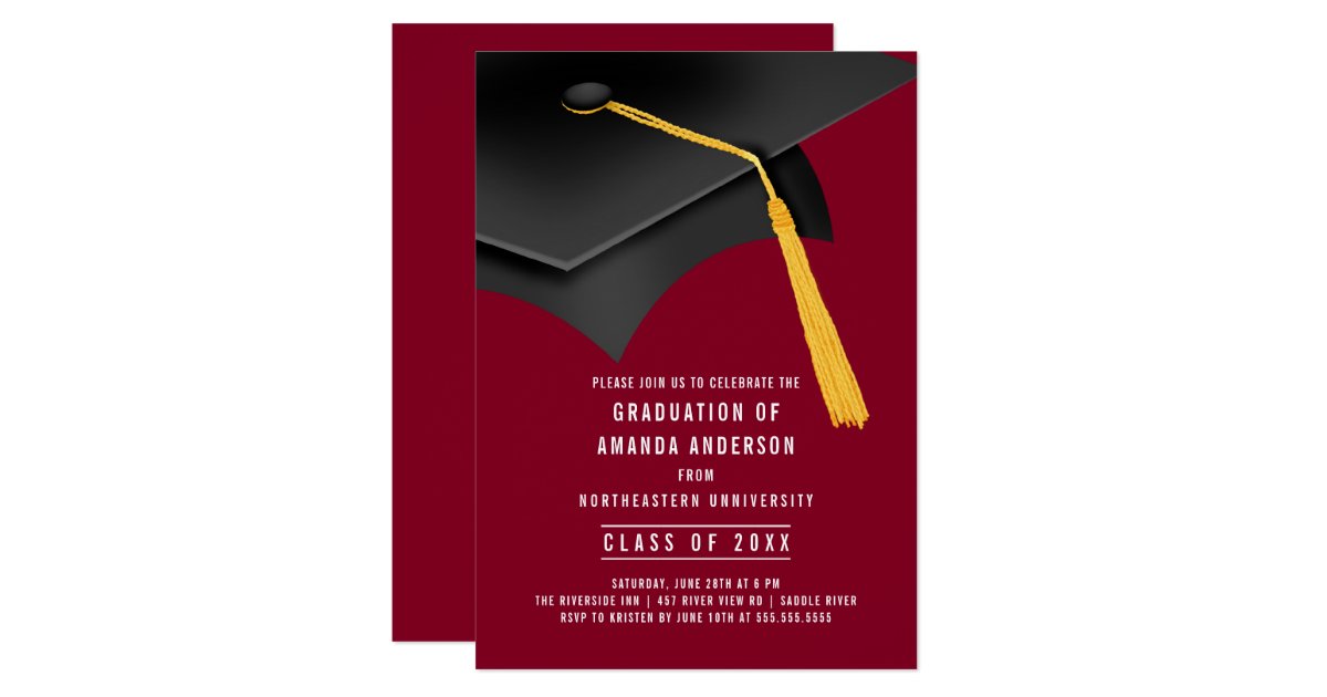 Grad Cap Burgundy Graduation Party Invitation | Zazzle.com