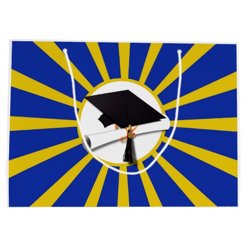 Grad Cap & Diploma w/ School Colors Blue and Gold Large Gift Bag | Zazzle