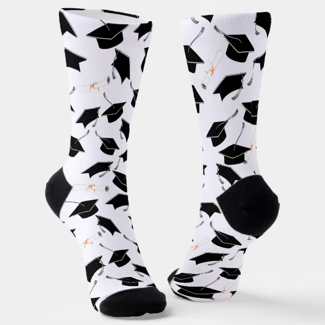 Grad Cap Diplomas Pattern Graduation Socks | Zazzle