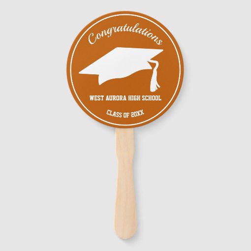 Grad Cap Modern Graduate Photo Burnt Orange Hand Fan | Zazzle