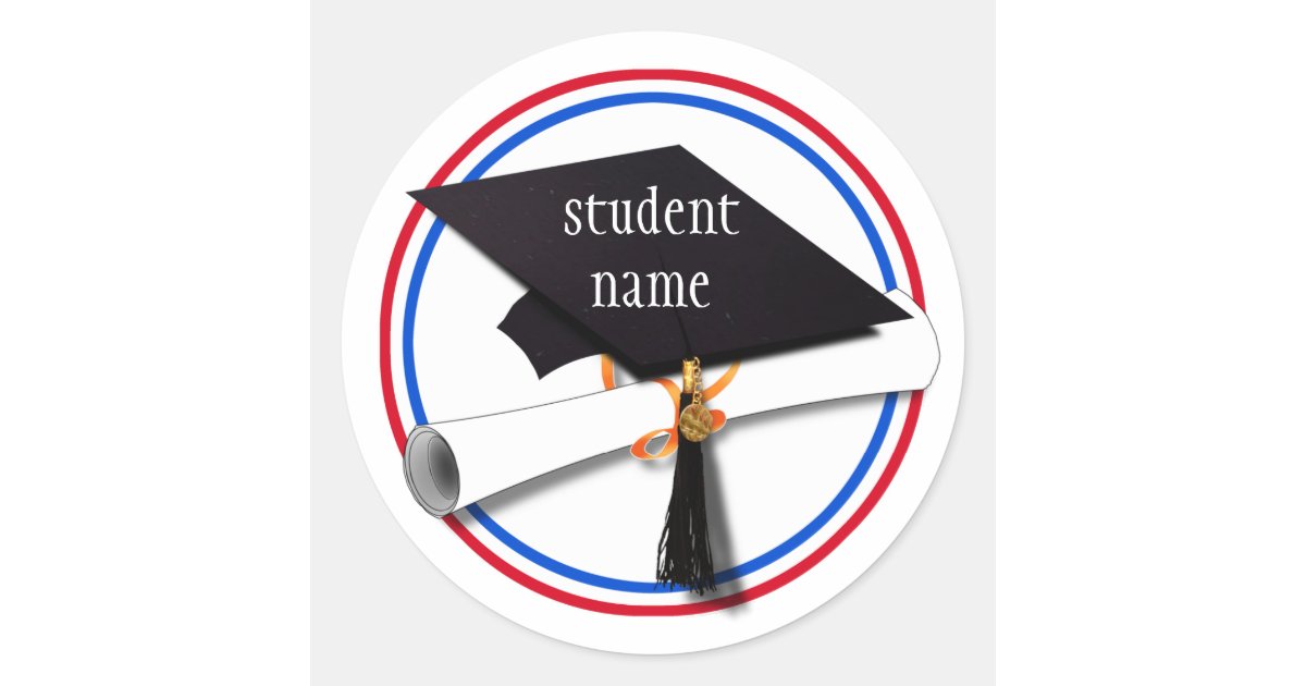 Grad Cap - Red & Blue School Colors Classic Round Sticker | Zazzle