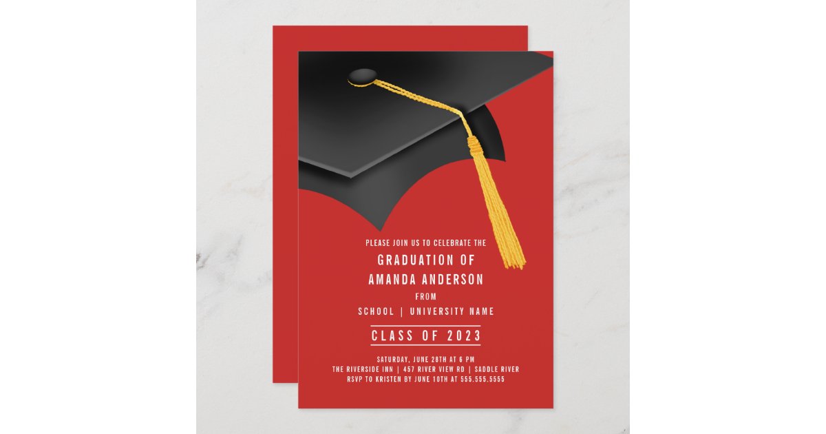 Grad Cap Red Graduation Party Invitation | Zazzle