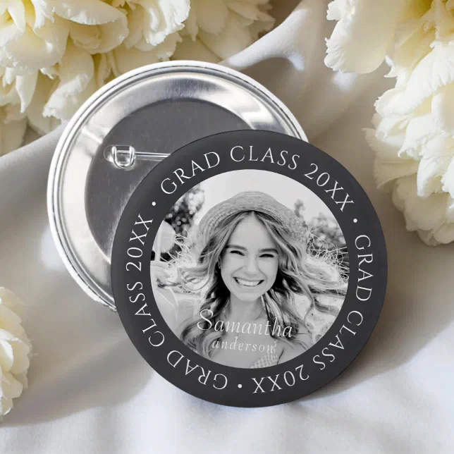 Grad Class of 20XX Simple Modern Custom Photo Button | Zazzle