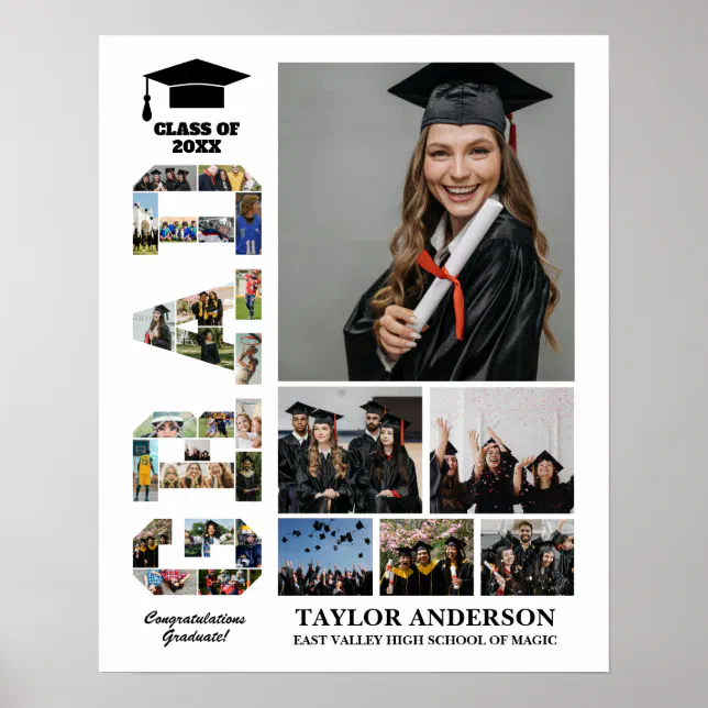 Grad Class Senior Graduation Day DIY Photo Collage Poster | Zazzle