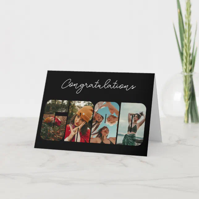 GRAD congratulations exam card photo collage | Zazzle