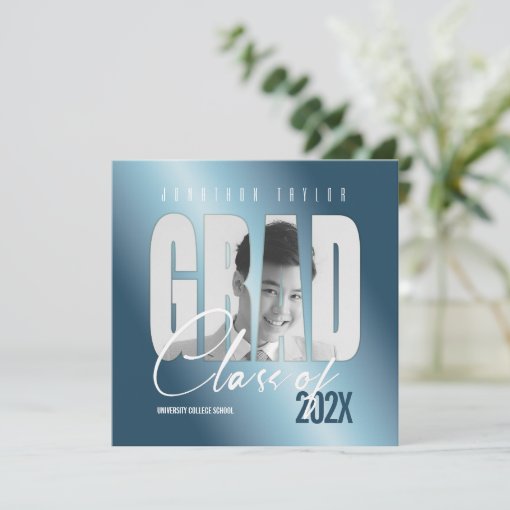 Grad Cutout Photo Gradient Blue ID898 Invitation | Zazzle