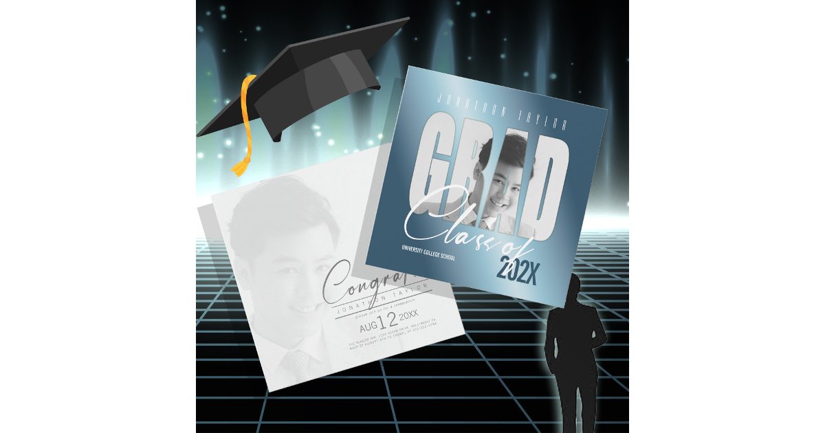 Grad Cutout Photo Gradient Blue ID898 Invitation | Zazzle