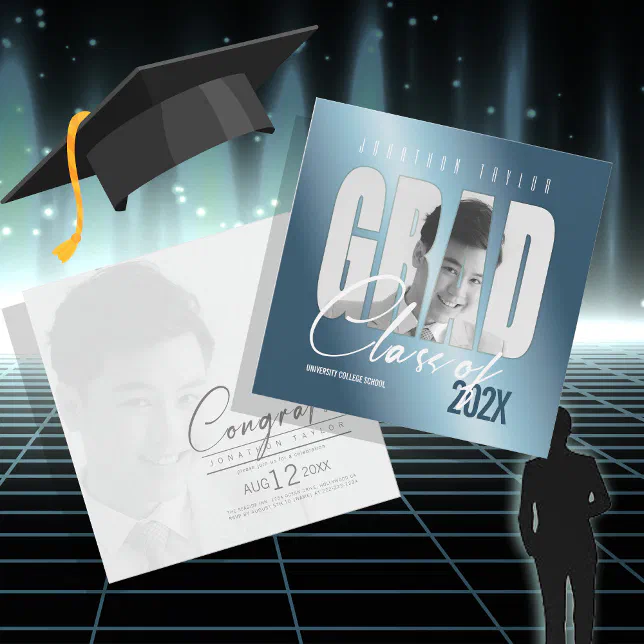 Grad Cutout Photo Gradient Blue ID898 Invitation | Zazzle