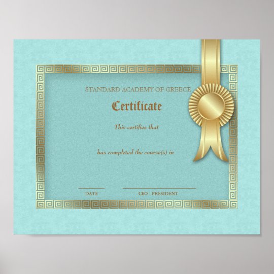 Grad Diploma Certificate Greek Keys Gold Frame Poster | Zazzle.com