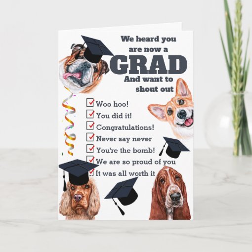 Grad from the gang congratulations dogs with hats card | Zazzle