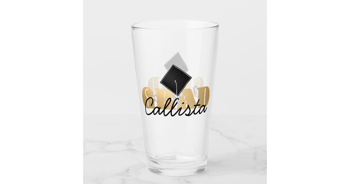 Grad Gold Black Graduation Cap Monogram Name Glass | Zazzle