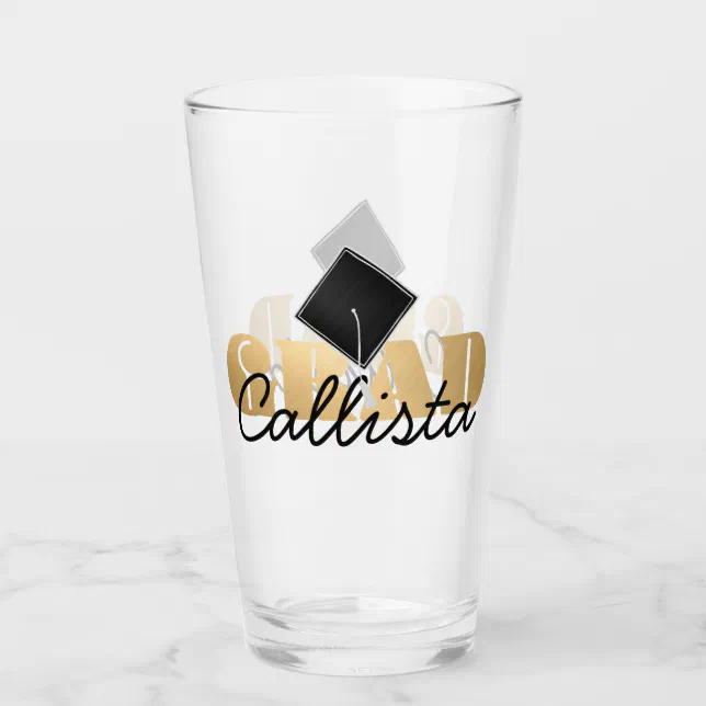 Grad Gold Black Graduation Cap Monogram Name Glass | Zazzle