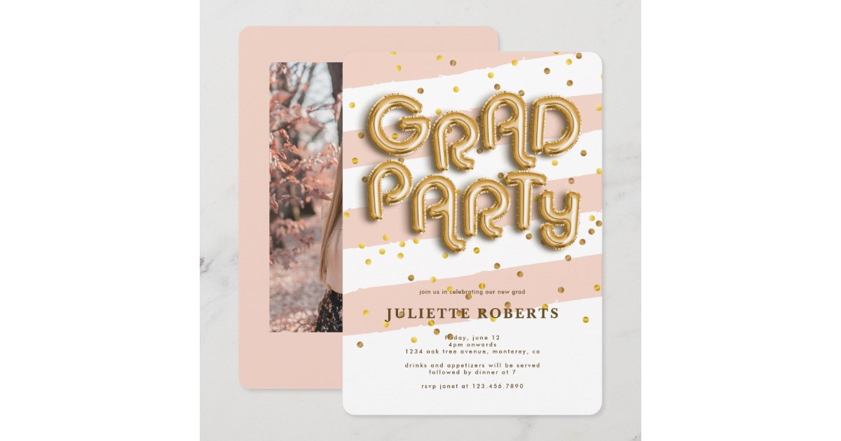 Grad Gold Foil Balloon Party Invitation | Zazzle