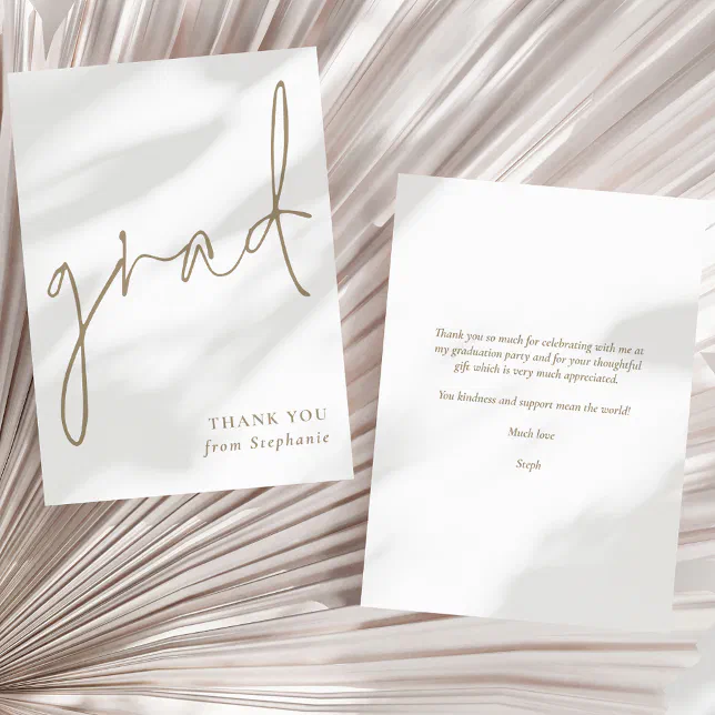 Grad Gold Script Graduation Thank You Card | Zazzle