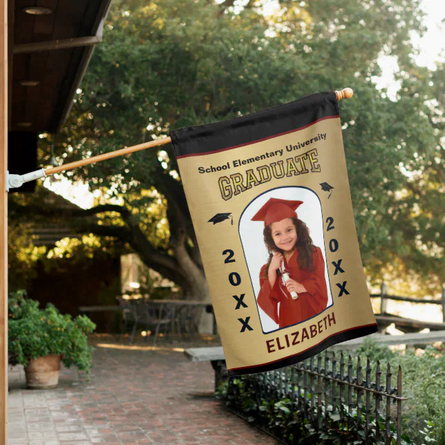 Grad Graduate Photo Graduation Gold Custom House Flag | Zazzle