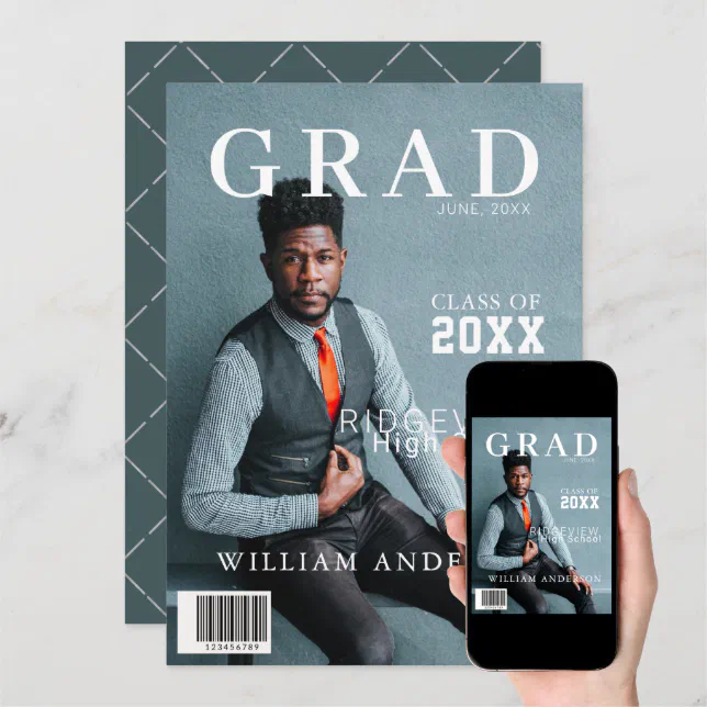 GRAD Magazine Photo Graduation Invitation | Zazzle