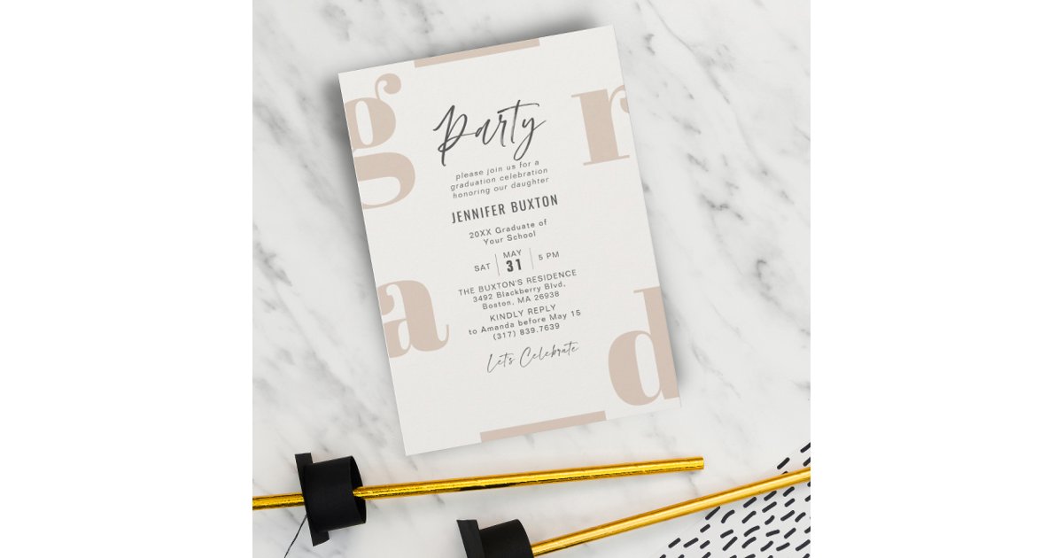 Grad Modern Beige Taupe Graduation Party Invitation | Zazzle