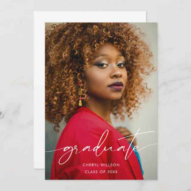 Grad Modern Black Script Photo Overlay Graduation Invitation | Zazzle