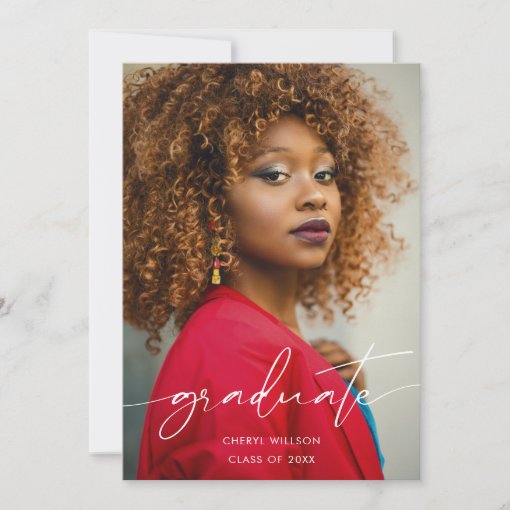 Grad Modern Black Script Photo Overlay Graduation Invitation | Zazzle