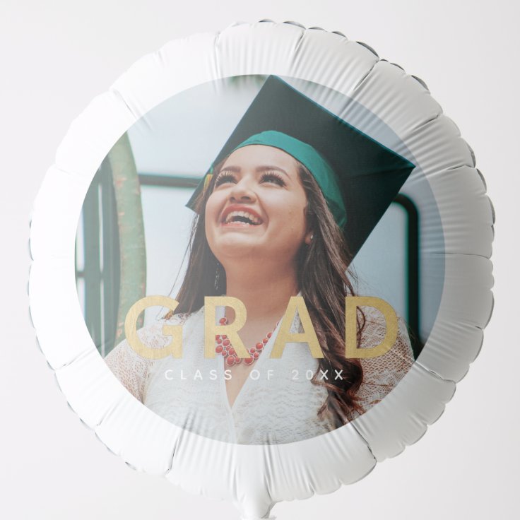 Grad Modern Gold Personalized Photo Graduation Balloon | Zazzle