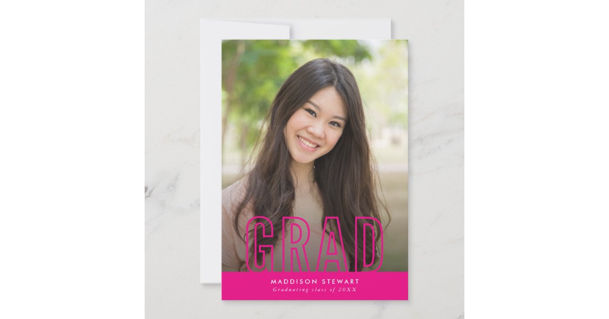 GRAD modern photo outline type overlay hot pink Invitation | Zazzle