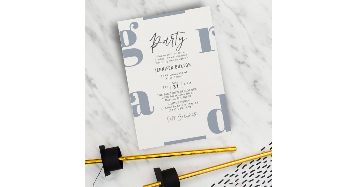 Grad Modern Purple & Beige Graduation Party Invita Invitation | Zazzle