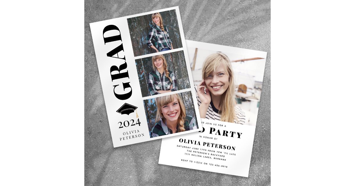 GRAD Multi Photo Collage Graduation Party Invitation | Zazzle
