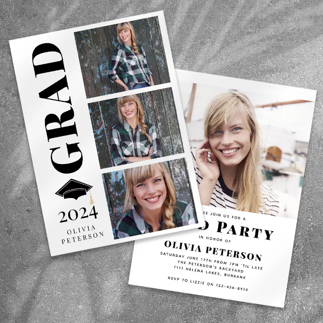 GRAD Multi Photo Collage Graduation Party Invitation | Zazzle