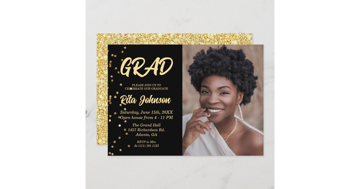 Grad Party Class of 2023 Gold Glitter Graduation Invitation | Zazzle