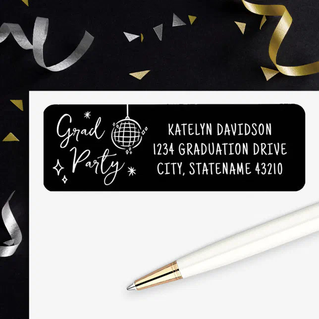 Grad Party Disco Ball Return Address Label | Zazzle