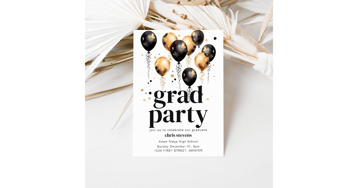 Grad Party Invite Template with Balloons | Zazzle