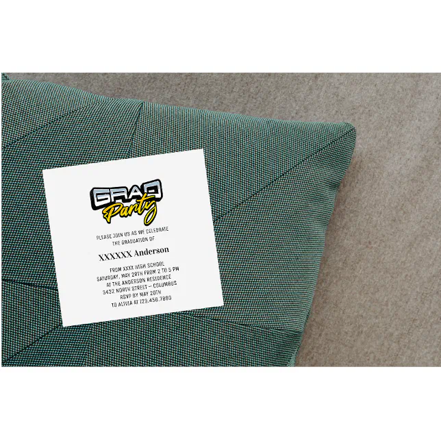 Grad Party Script Gold Black and White Enclosure Card | Zazzle