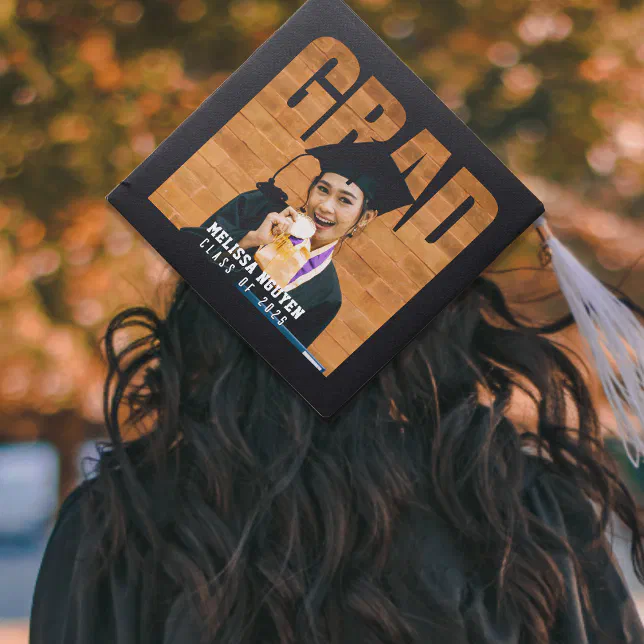 Grad Photo Black Graduation Cap Topper | Zazzle
