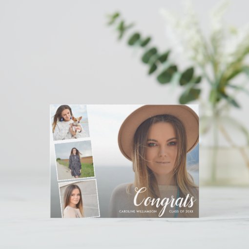 Grad Photo Collage Graduation Announcement Postcard | Zazzle