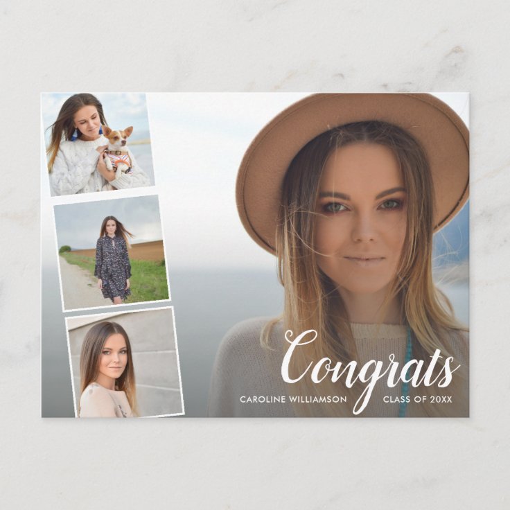 Grad Photo Collage Graduation Announcement Postcard | Zazzle