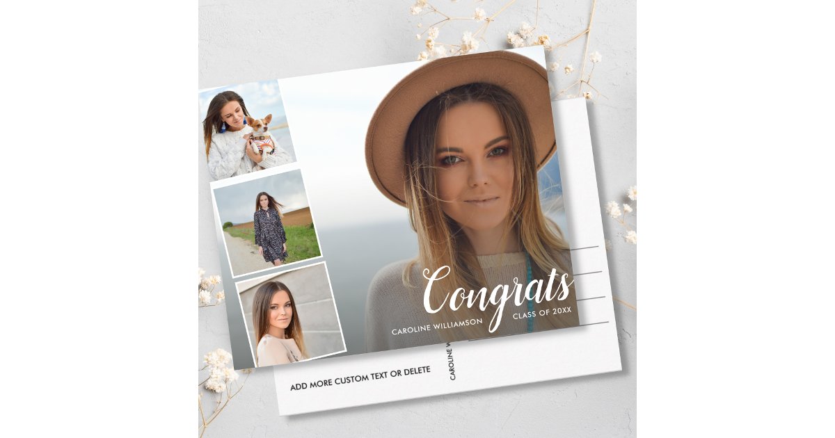 Grad Photo Collage Graduation Announcement Postcard | Zazzle