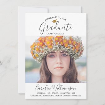 Grad Photo Graduation Announcement Gold Grad Cap | Zazzle